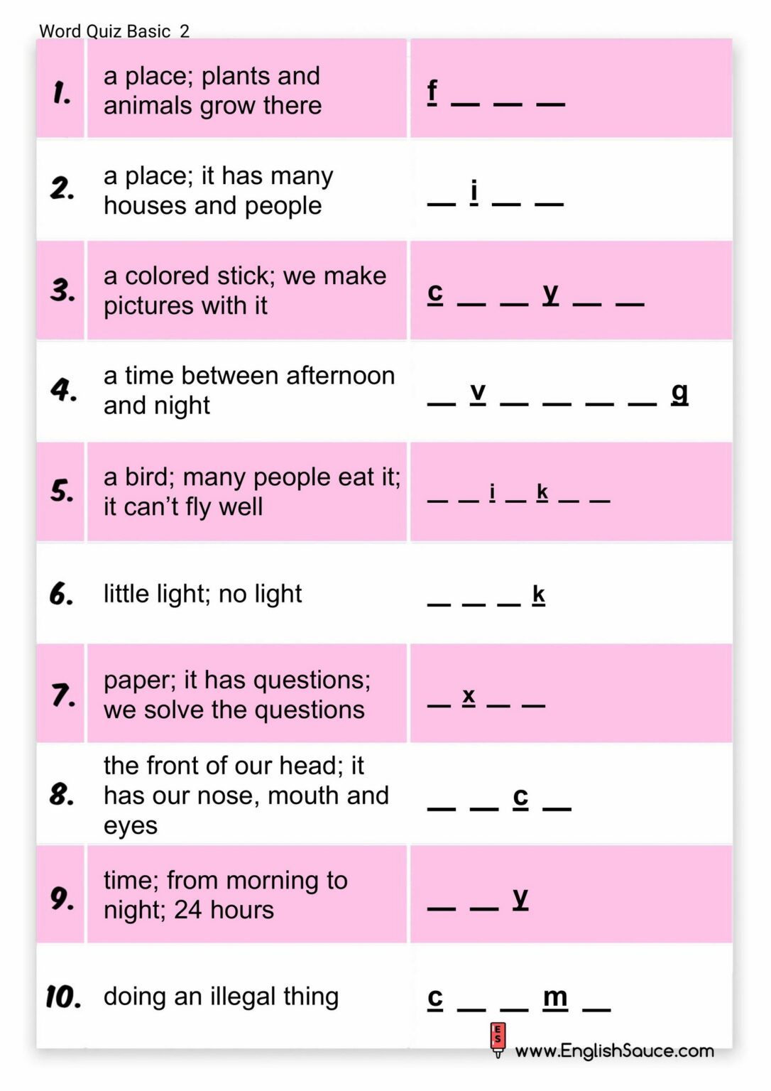 Worksheets - Free - EnglishSauce
