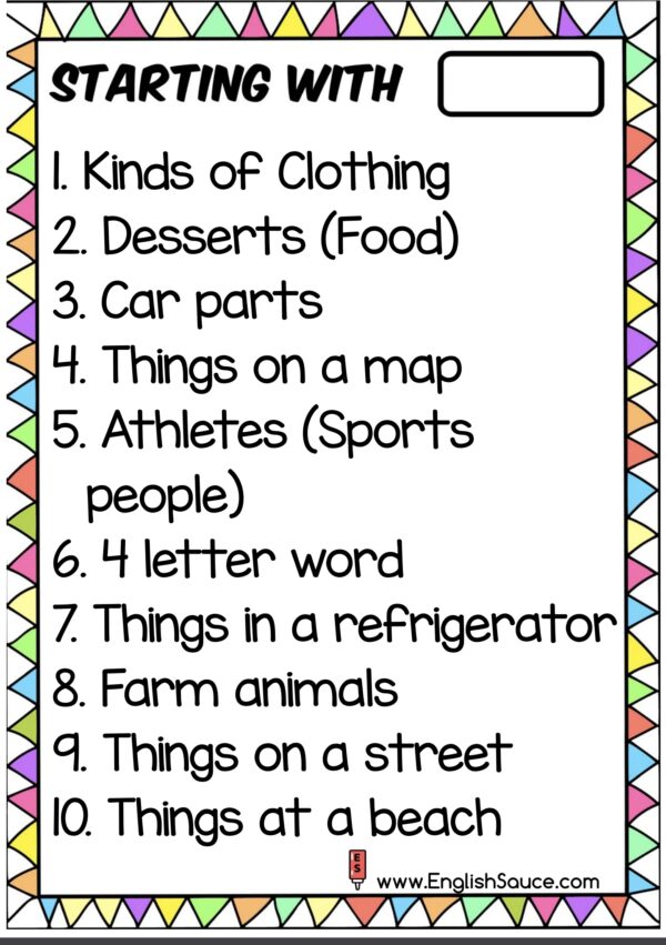 Worksheet - Vocabulary - Categories - 3 - EnglishSauce